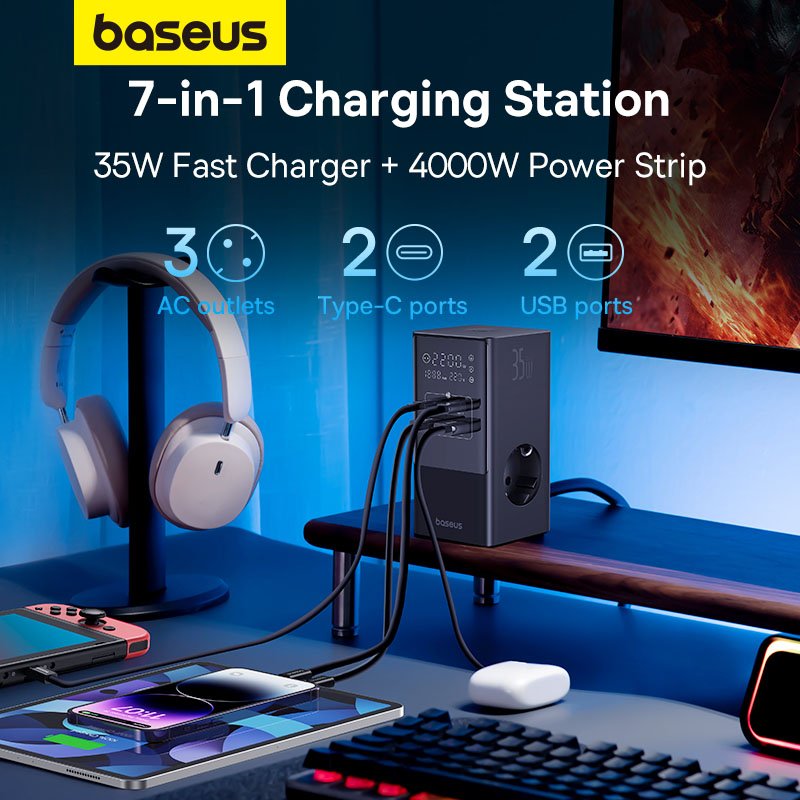 Baseus PowerCombo Tower Digital PowerStrip 3AC+2U+2C 35W - Baseus ...