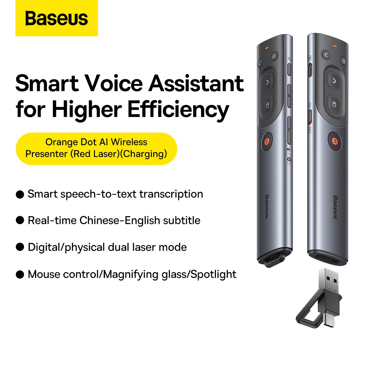 Baseus Orange Dot AI Wireless Presenter - Baseus Official Store