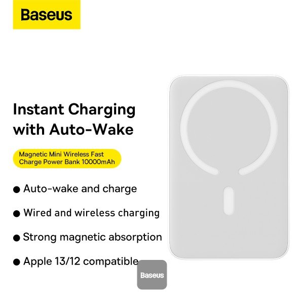 Baseus Magnetic Mini Wireless Fast Charge Power Bank 10000mAh 20W White ...