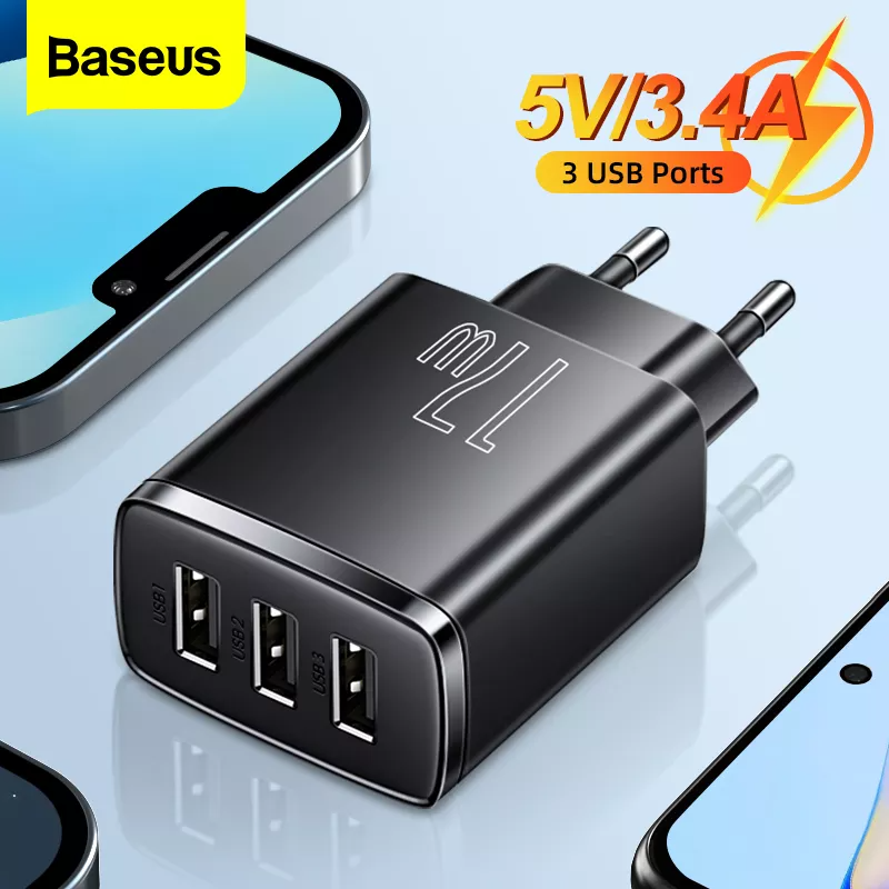 Baseus 17W Compact 3 Port USB Mobile Charger - Baseus Official Store