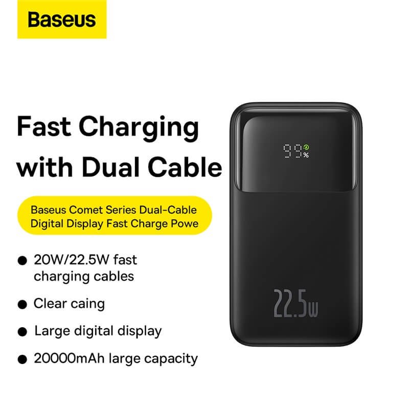 Baseus Comet Series Dual-Cable Digital Display Fast Charge Power Bank ...