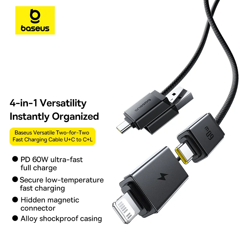 Baseus Versatile Two-for-Two Fast Charging Cable U+C to C+L 60W ...