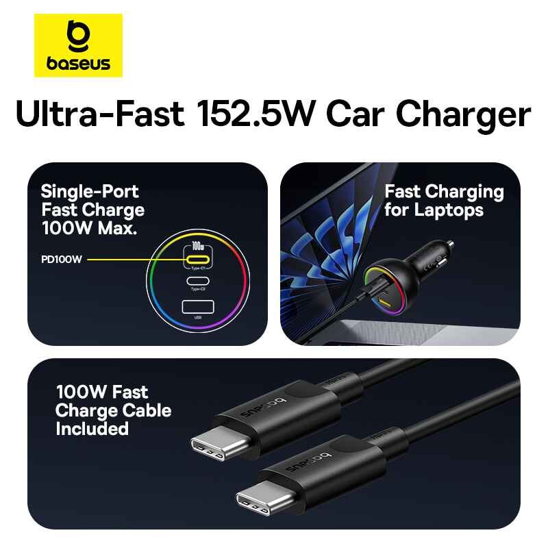 Baseus Multi-Port Fast Car Charger C+C+U 152.5W - Baseus Official Store